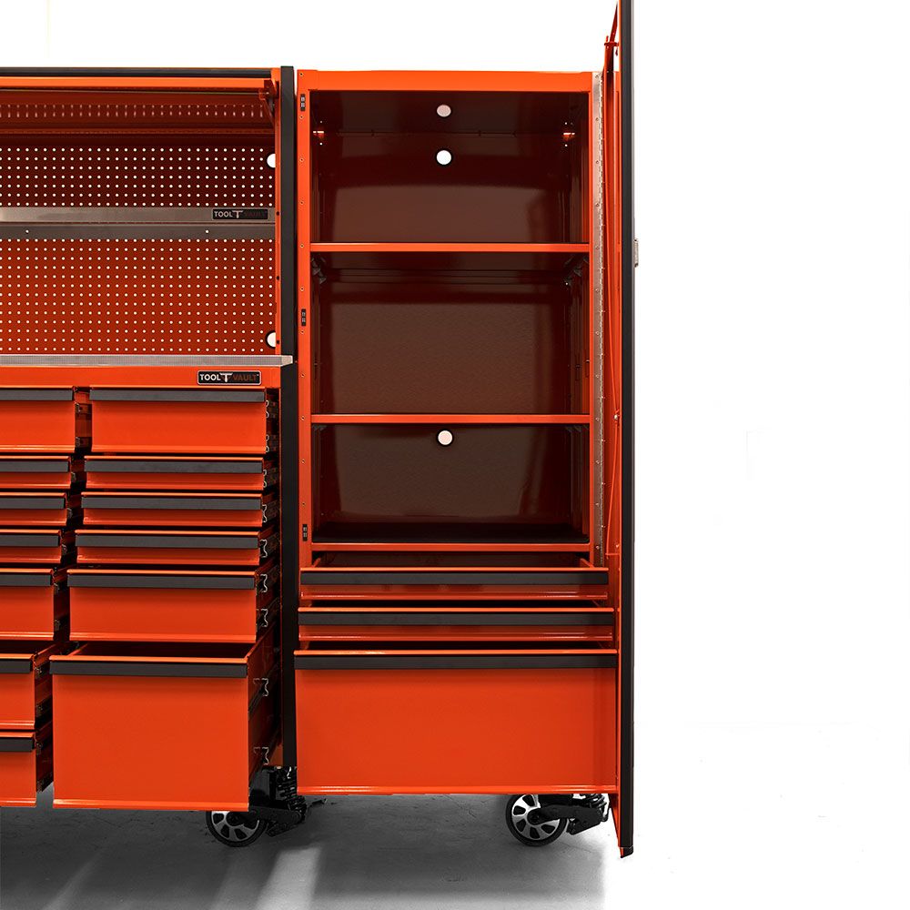 Tool Vault Elite XL 84” 23-Drawer Roller Cabinet with Hutch and 2 Side Lockers ...